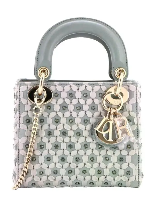 Dior Embellished Satin Mini Satchel - Grey