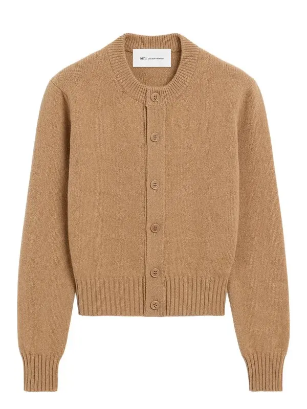 AMI Paris Cashmere De Coeur Cardigan - Camel