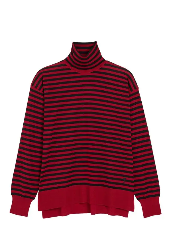 AMI Paris Sailor Striped Wool And Silk Turtleneck Sweater - Ruby Red/black