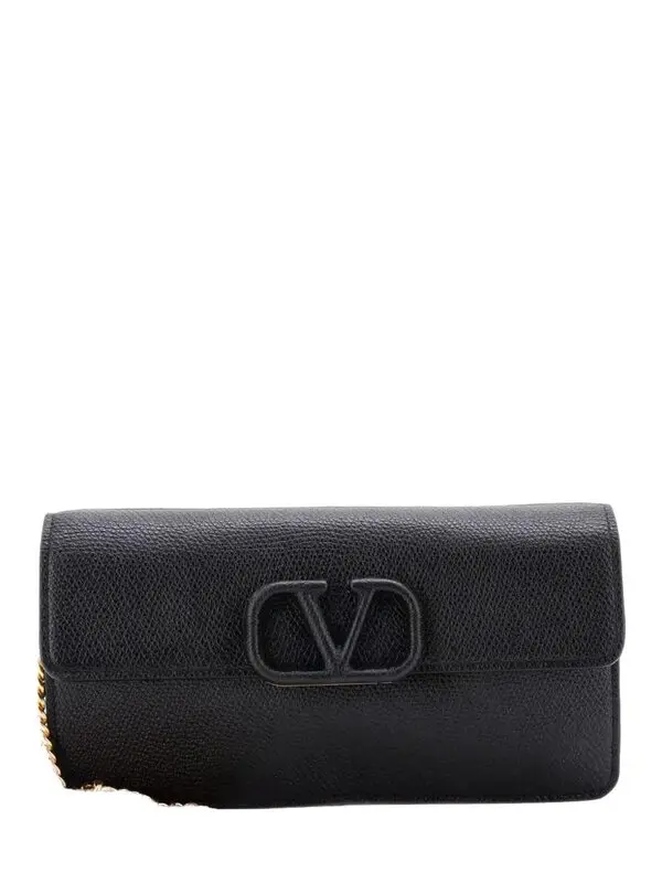 Valentino Garavani Vlogo Signature Wallet On Chain Leather Long Crossbody Bag - Black