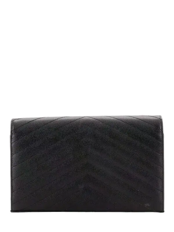 Saint Laurent Classic Monogram Wallet On Chain Matelasse Chevron Leather Medium Crossbody Bag - Black