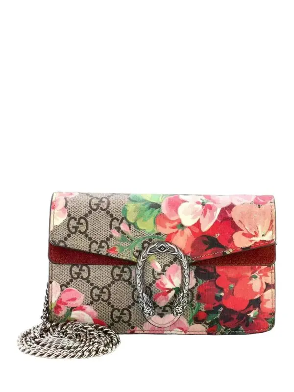 Gucci Dionysus Blooms Print Gg Coated Canvas Super Mini Crossbody Bag - Brown