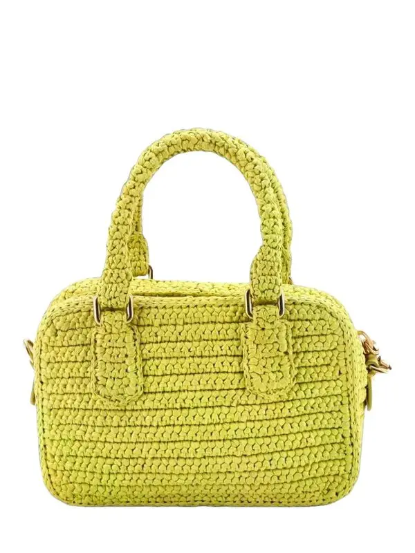 Miu Miu Arcadie Top Handle Bag Crochet Raffia Small Satchel - Yellow