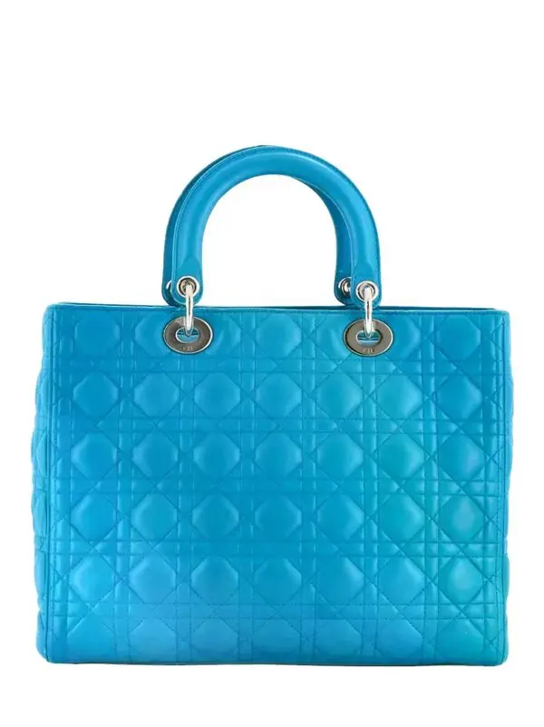 Dior Lady Cannage Quilt Lambskin Large Tote Bag - Blue