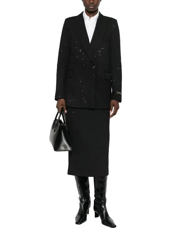 ERMANNO FIRENZE Crystal-embellished Pinstripe Skirt - Black