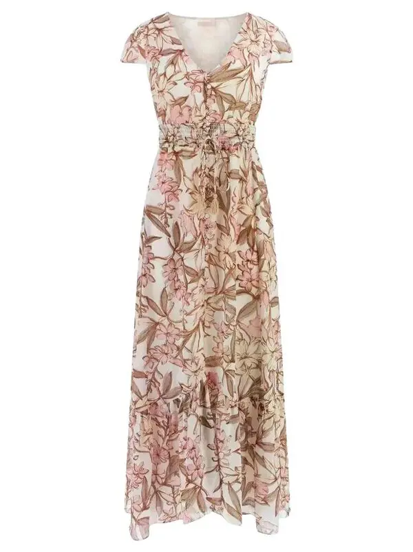 Guess Crinkle Jacquard Long Dress - Neutrals