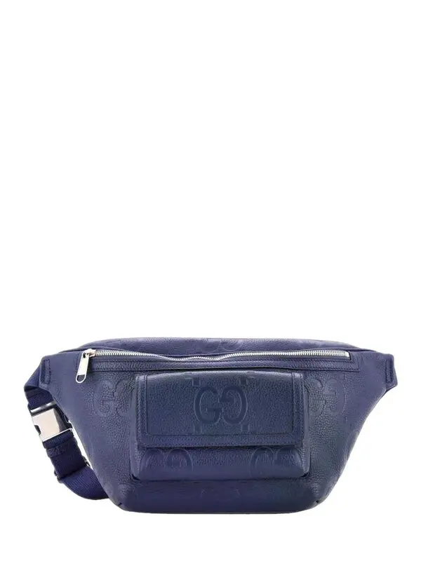 Gucci Front Pocket Jumbo Gg Embossed Leather Belt Bag - Blue