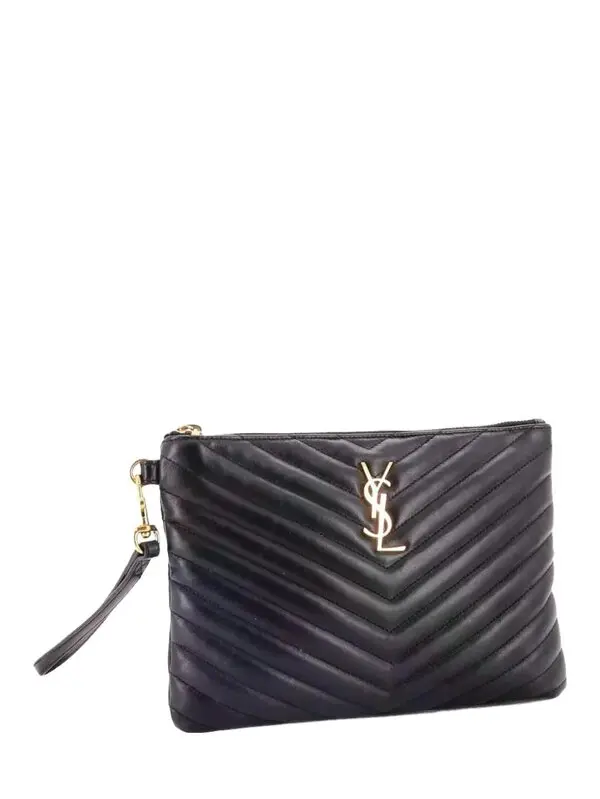 Saint Laurent Matelasse Chevron Leather Small Clutch Bag - Black