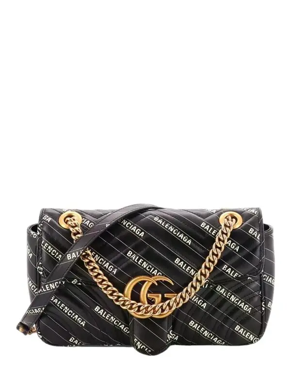 Gucci X Balenciaga The Hacker Project Gg Marmont Flap Bag Printed Matelasse Leather Small Shoulder Bag - Black