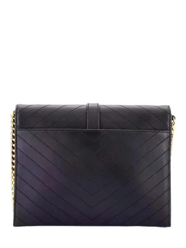 Saint Laurent Classic Monogram Envelope Chain Bag Matelasse Chevron Leather Shoulder Bag - Black