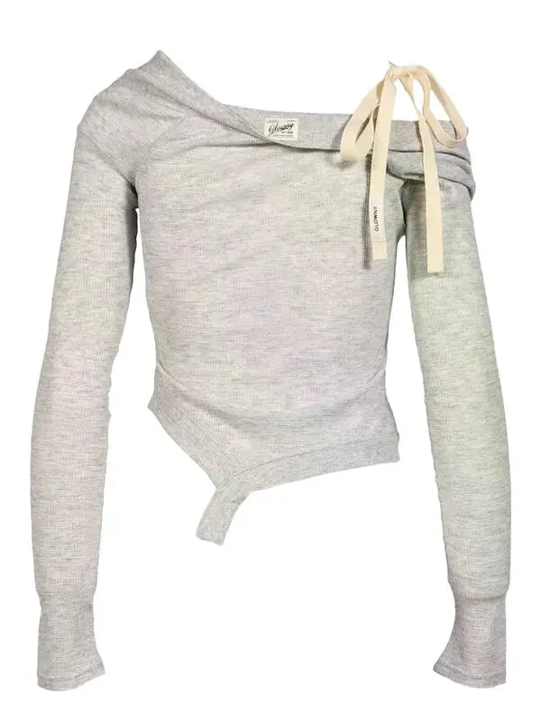 GLOWNY Demi Soft Breeze Asymmetric Off-shoulder Top - Grey