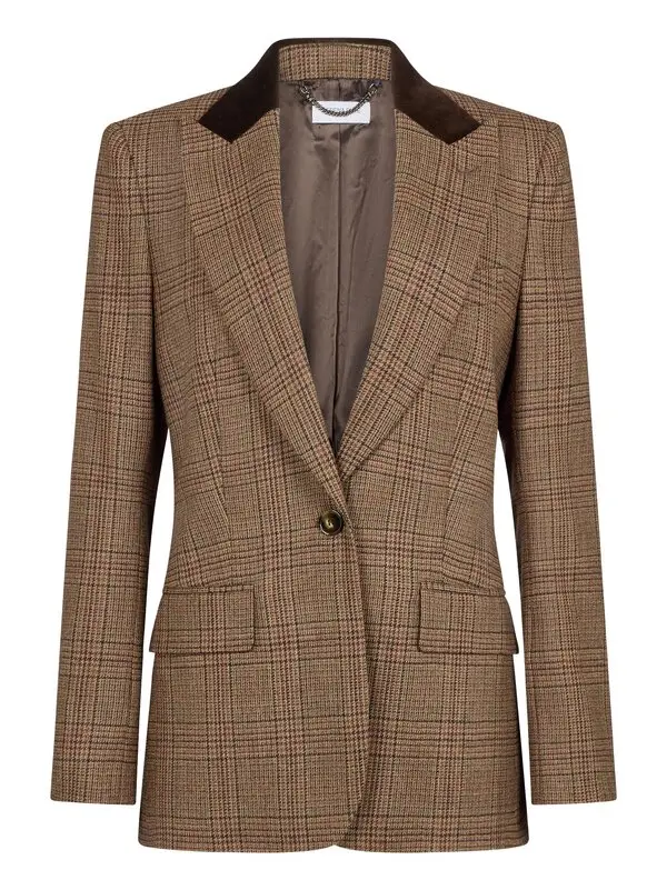 Serena Bute Wool Tweed Fitted Single Breasted Blazer - Brown
