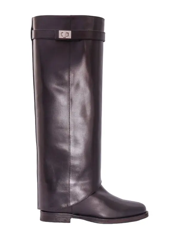 VIA ROMA 15 Buckle Detailed Round Toe Boots - Black