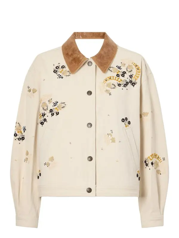 Isabel Marant Étoile Lavine Embroidered Leather-trimmed Cotton Jacket - No