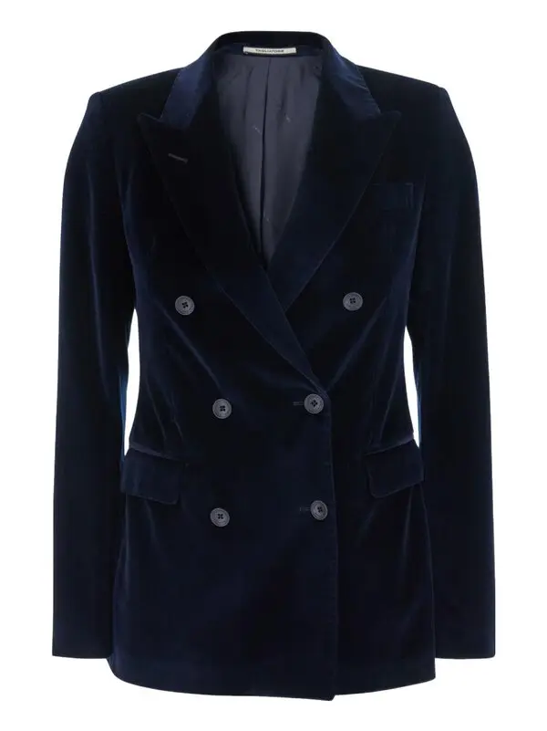 Tagliatore Long-sleeve Velvet Double Breasted Blazer - Blu