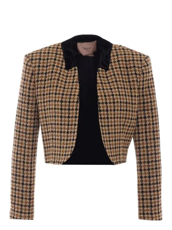 TWINSET Check Bouclé Spencer Jacket - Brown