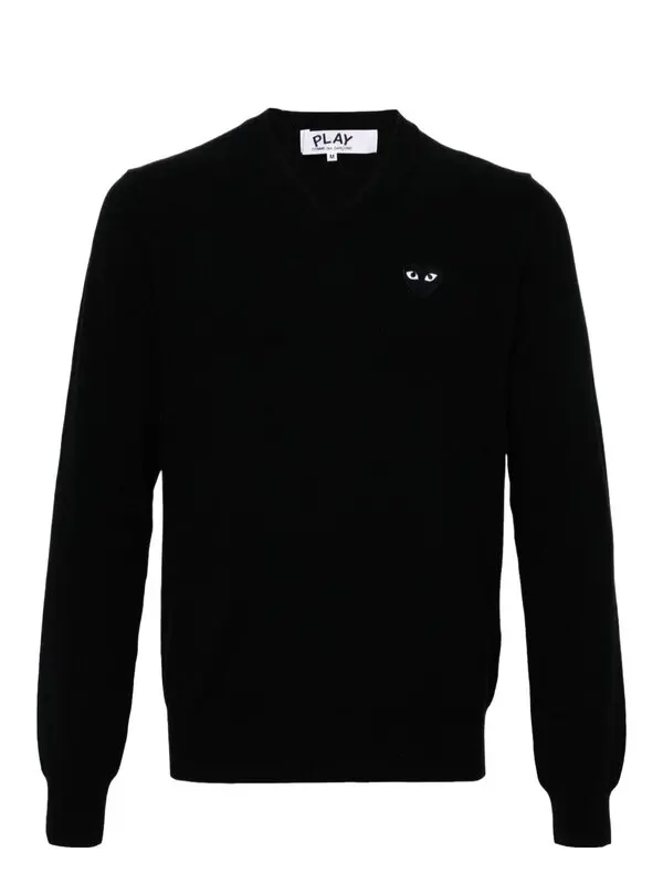 Play Comme Des Garcon Comme Des Garçons Play Heart Patch V-neck Jumper - Black