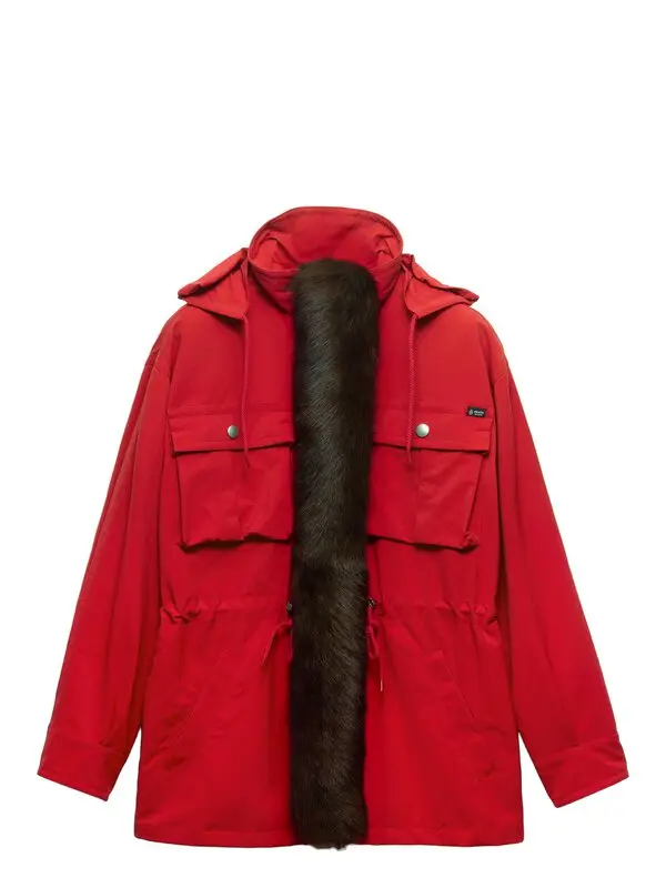 Prada Technical Fabric Parka With Shearling Trim - Red