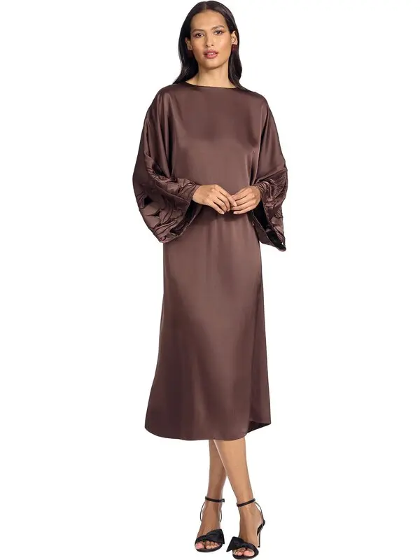 Sachin & Babi Kiera Brown Satin Crepe Midi Column Dress - Ganache
