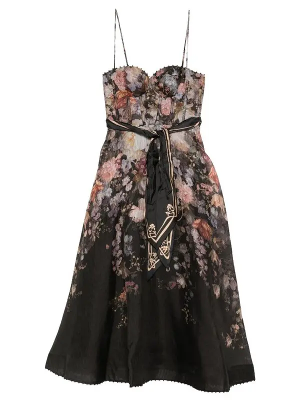 Zimmermann Valiant Linen And Silk Midi Dress - Black