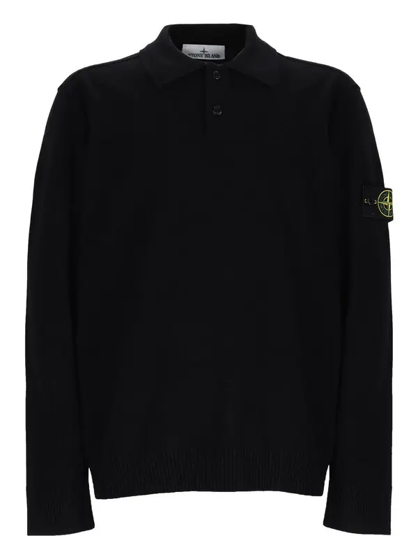Stone Island Polo In Maglia Con Patch Logo - Black
