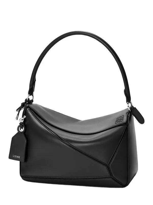 Loewe Medium Leather Featherlight Puzzle Top-handle Bag - Black