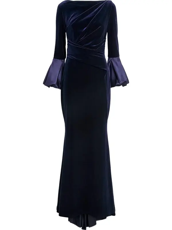 Talbot Runhof Stretch-velvet Draped Gown - Blue