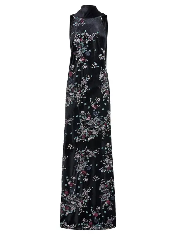 Talbot Runhof Velvet Floral Sequin Gown - Black