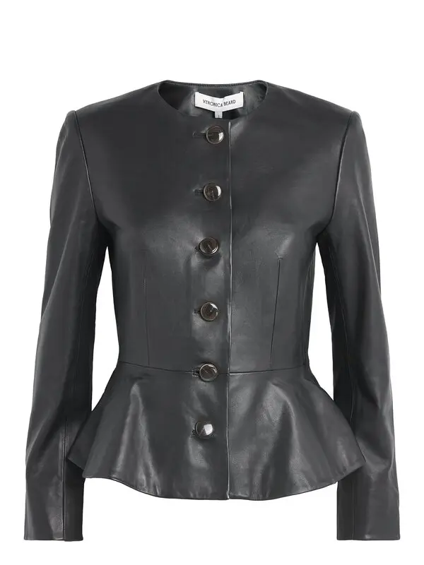 Veronica Beard Lambskin Quinn Peplum Jacket - Black