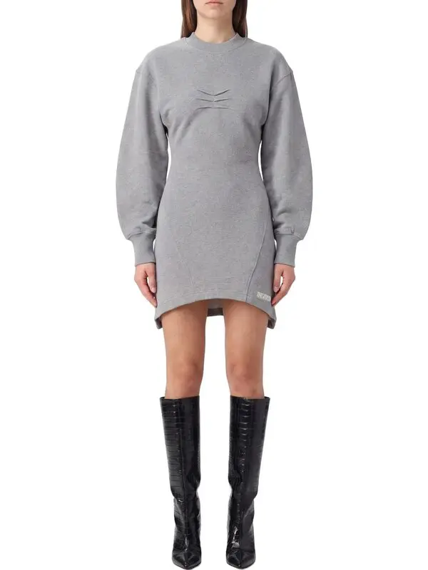 Attico Asymmetrical Mini Sweatshirt Dress In Cotton - Grey