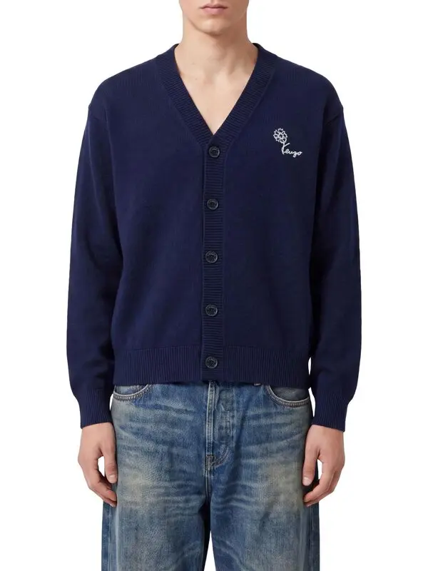 Kenzo Floral Wool And Cotton-blend V-neck Cardigan - Blue