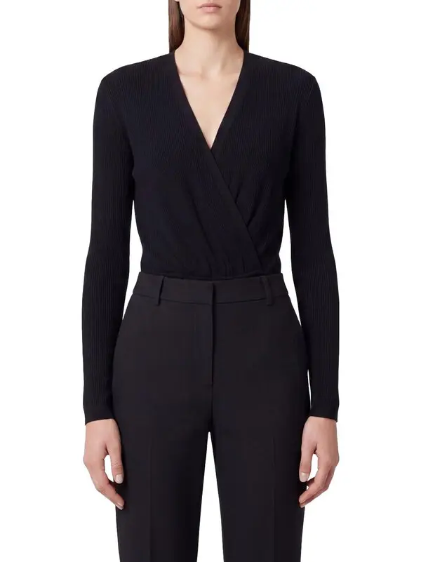 Elisabetta Franchi Ribbed V-neck Bodysuit - Black