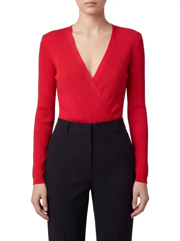 Elisabetta Franchi Ribbed V-neck Bodysuit - Red