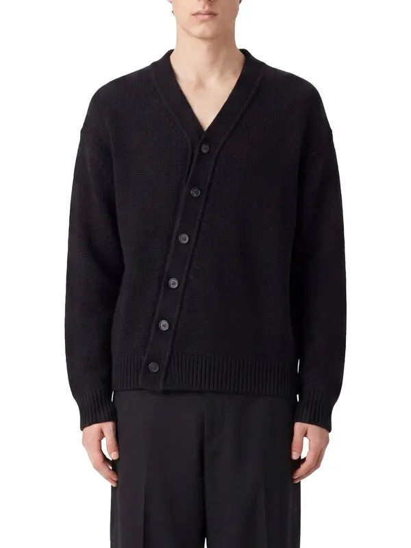 JIL SANDER Asymmetric Wool Cashmere Cardigan - Black