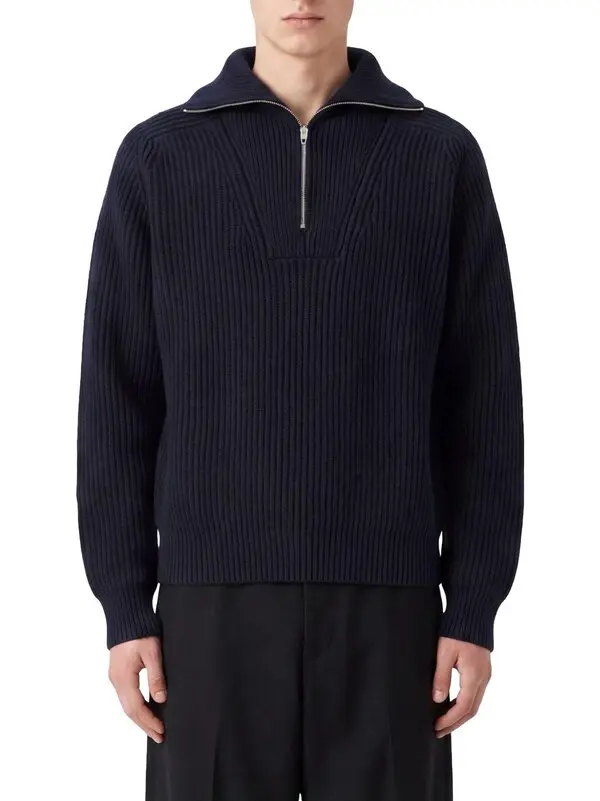 JIL SANDER Relaxed Fit Wool Turtleneck Jumper With Dropped Shoulders - Navy