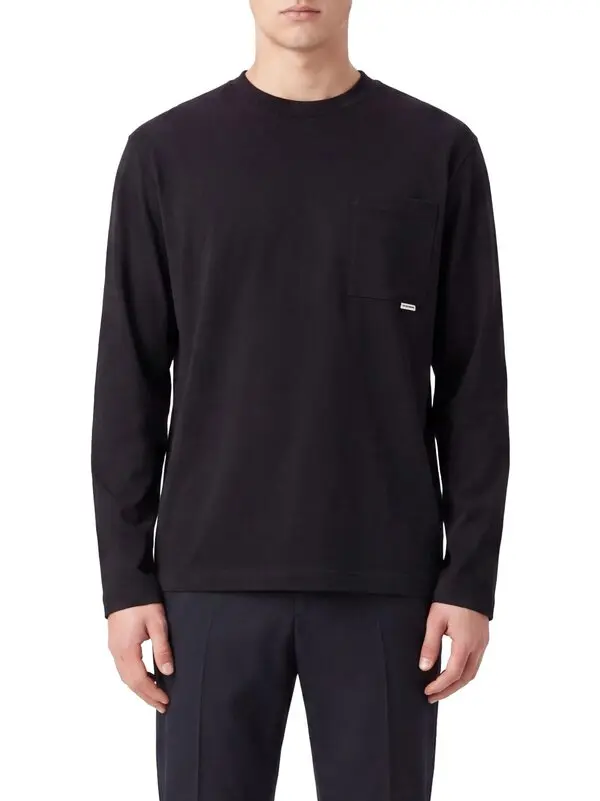 JIL SANDER Long-sleeved Cotton T-shirt With Patch Pocket - Black