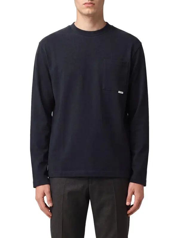 JIL SANDER Long-sleeved Cotton T-shirt With Patch Pocket - Blue