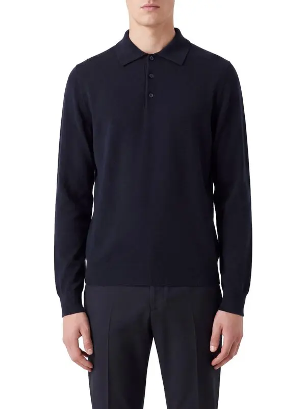 Brioni Long-sleeved Polo Shirt In Cashmere And Silk - Blue