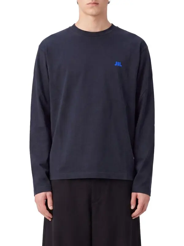 JIL SANDER Long-sleeved Cotton T-shirt With Embroidered Logo - Blue