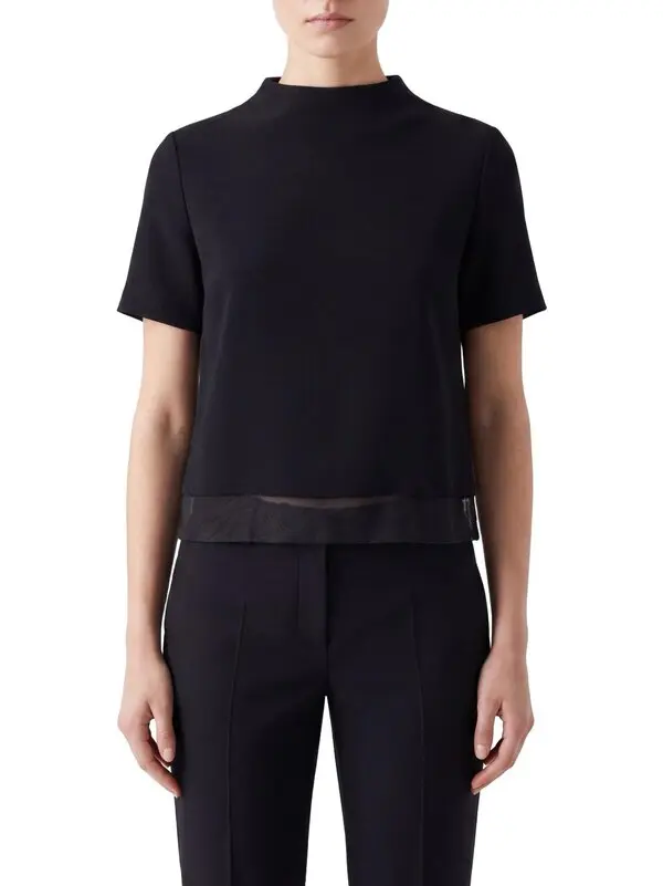 JIL SANDER Short-sleeved Virgin Wool Top With Mock Neck And Teardrop Closure - Black