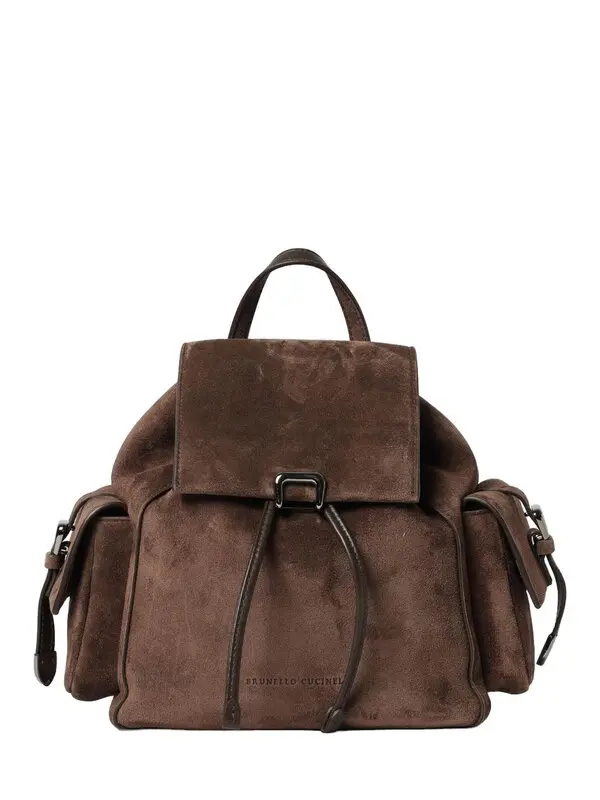 Brunello Cucinelli Small Suede Backpack With Monili Appliqu - Brown