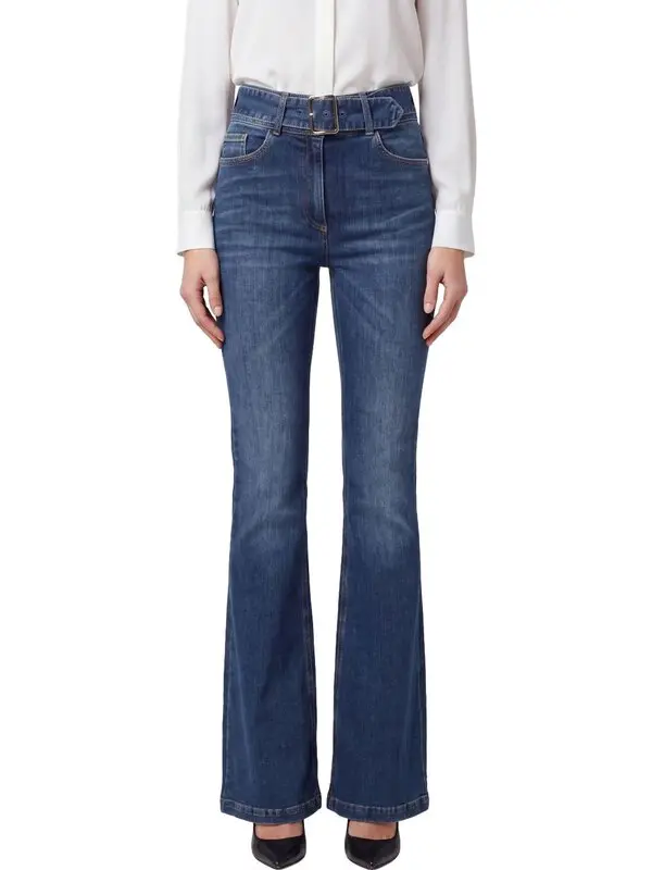 Elisabetta Franchi High-waisted Skinny Flare Jeans In Cotton Denim - Blue