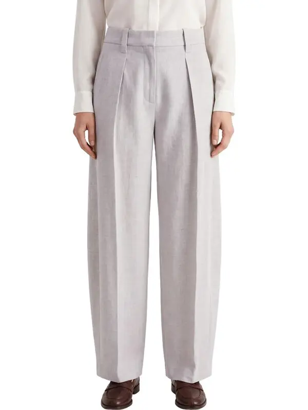 Brunello Cucinelli Tailored Wide-leg Wool And Cashmere Trousers With Monili - Ivory