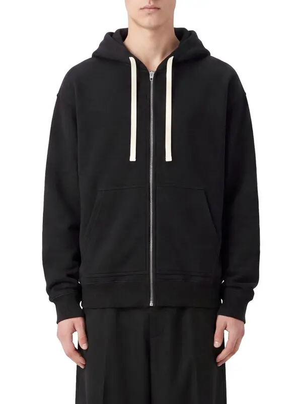 JIL SANDER Two-tone Pure Cotton Zip-up Hoodie - Black