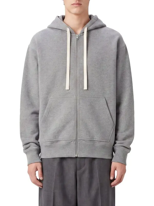 JIL SANDER Cotton Zip-up Hoodie With Side Pockets - Grey