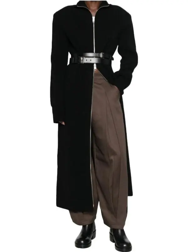 THE FRANKIE SHOP Zip-up Knit Long Coat - Black