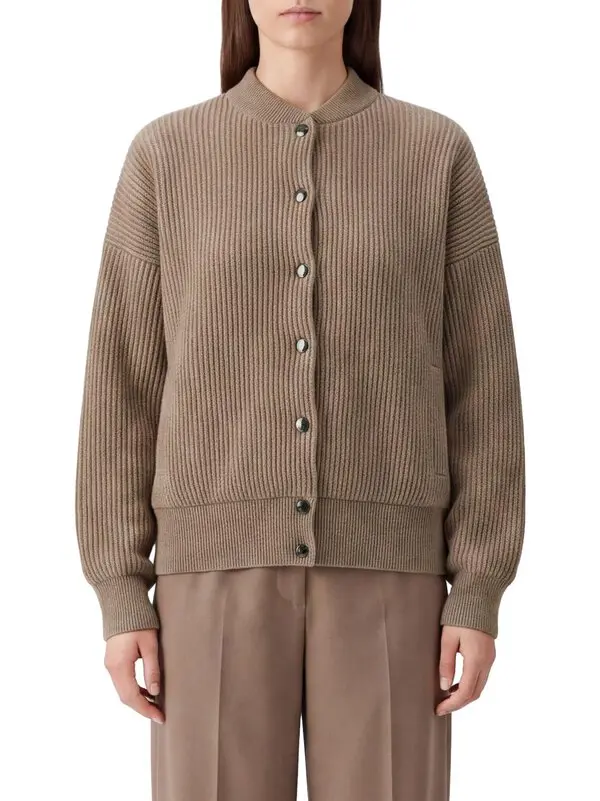 Brunello Cucinelli Pure Cashmere Bomber Collar Cardigan - Brown