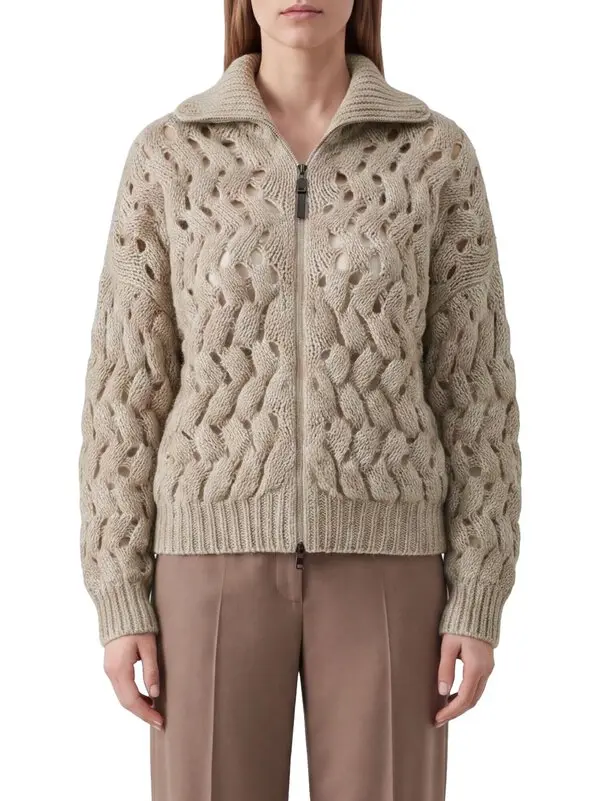 Brunello Cucinelli Zip-up Knit Sweater - Beige