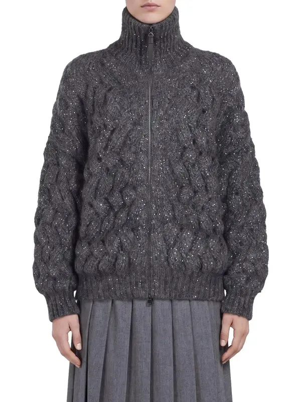 Brunello Cucinelli Zip-up Knit Sweater - Grey