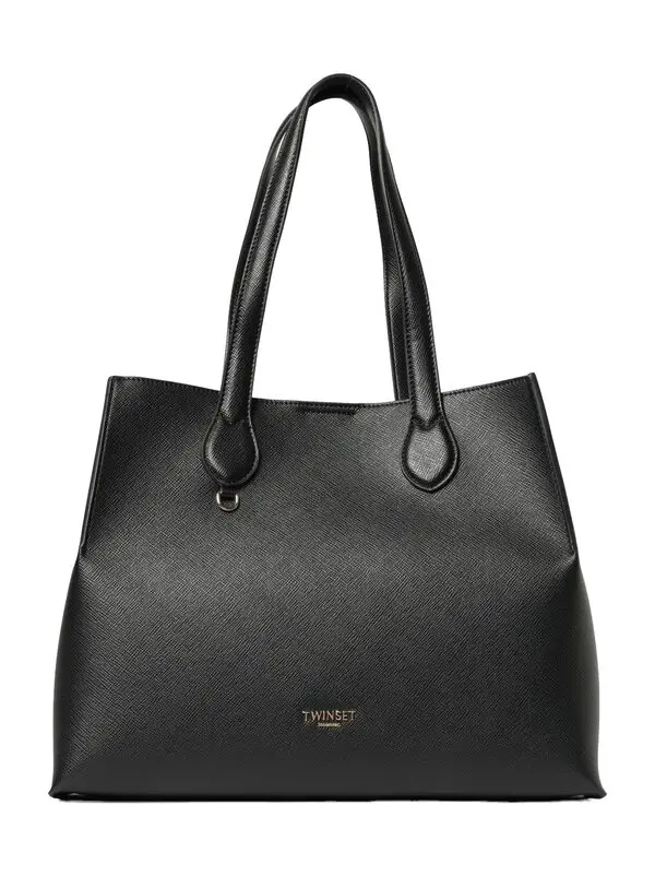 TWINSET Saffiano Synthetic Leather Tote Bag - Black